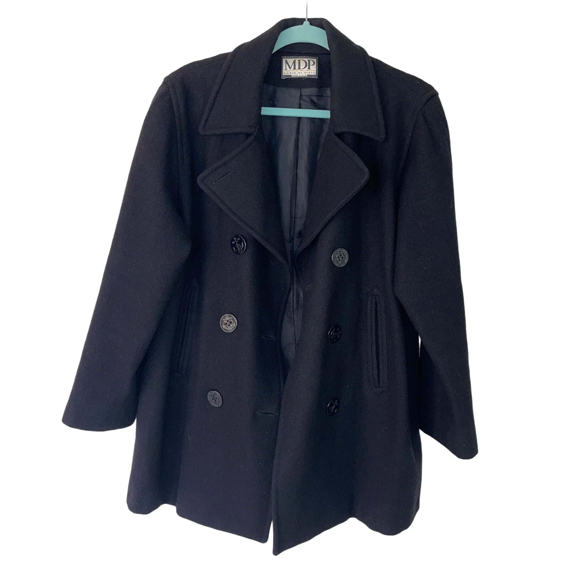 Mario De Pinto Womens Pea Coat Black Size Large Vintage Wool Blend Made ...
