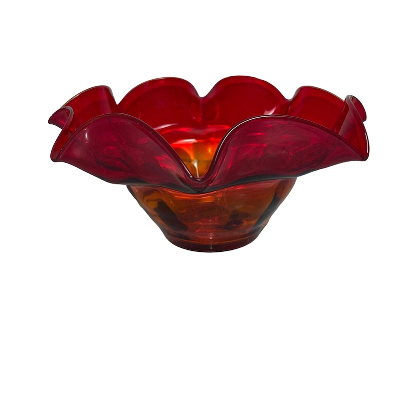 Blenko Vintage Amberina Ruffle Bowl Red Size Large Mid Century Modern ...