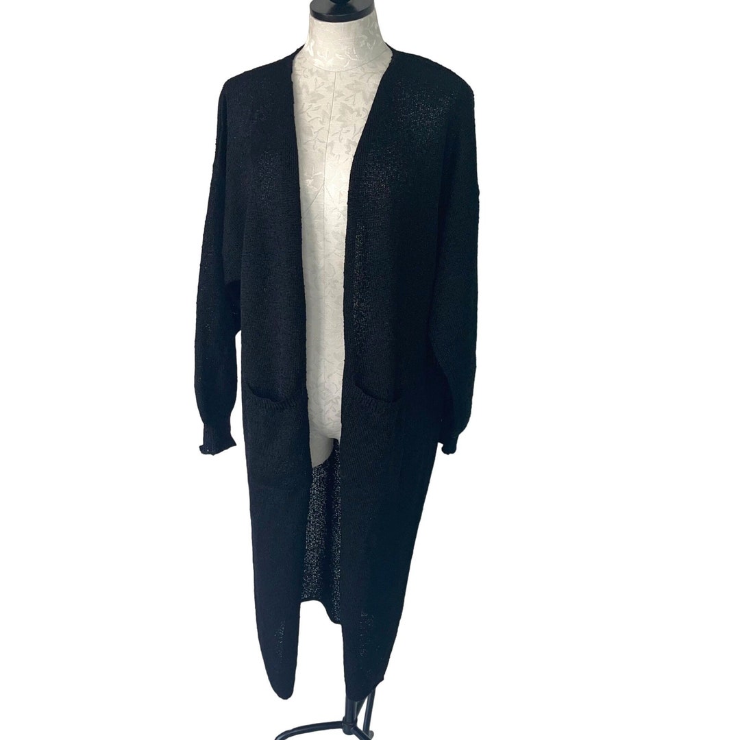 French Rags Vintage Womens Open Duster Cardigan Black Size 2 Medium ...
