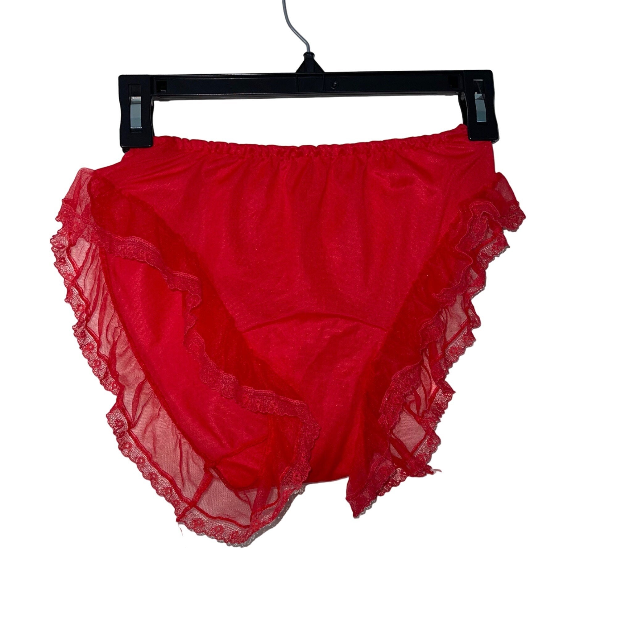 Vintage Womens Babydoll Nightie Set Red Size Small Nylon Ruffle ...