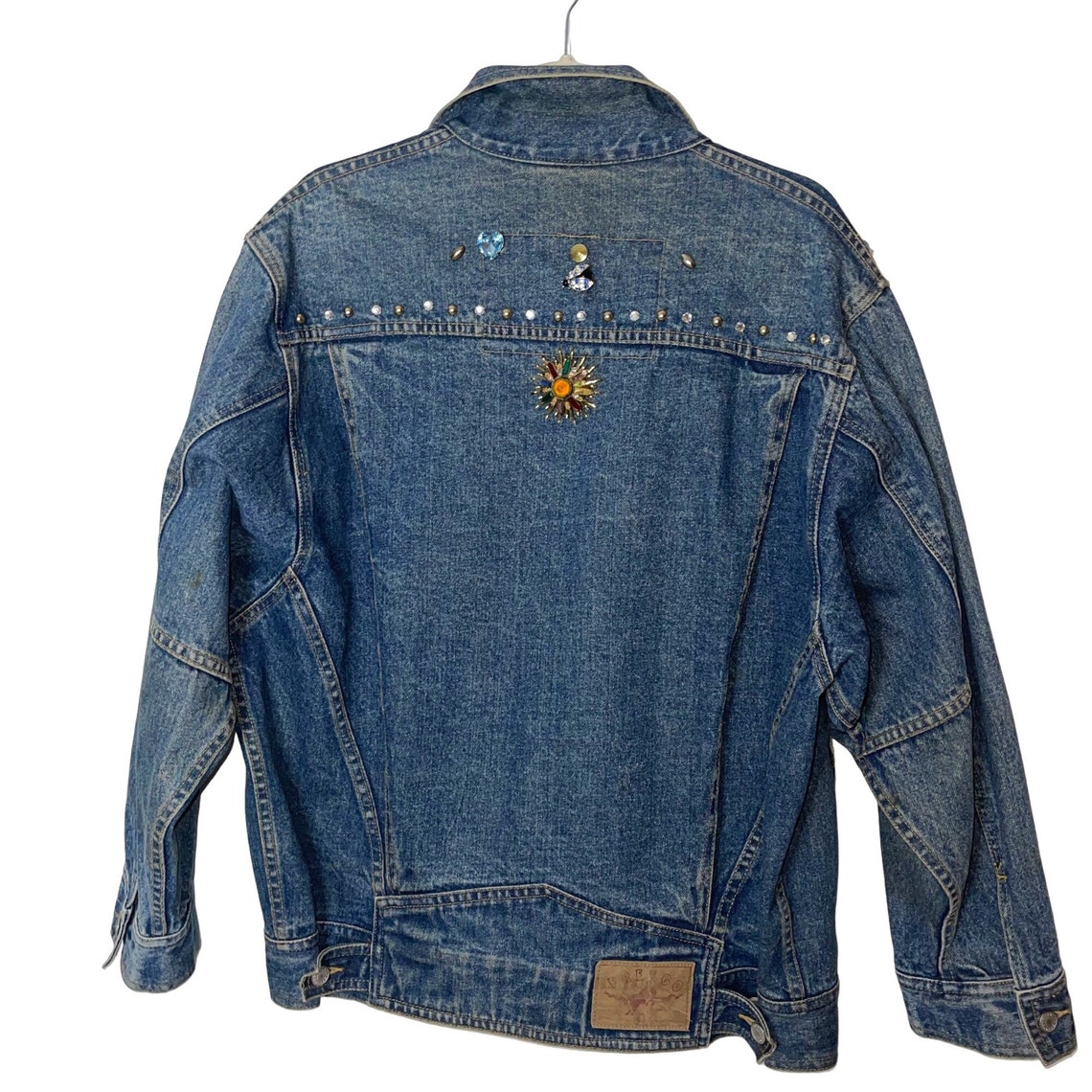 Vintage Freego Womens Denim Jacket Blue Size Medium Embellished Button ...