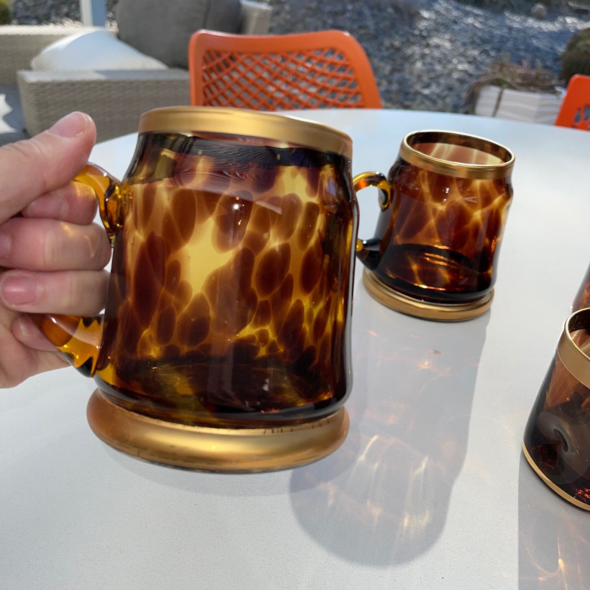 Empoli Glass Pitcher Glasses Set Vintage Bar Tortoise Shell Tartaruga ...