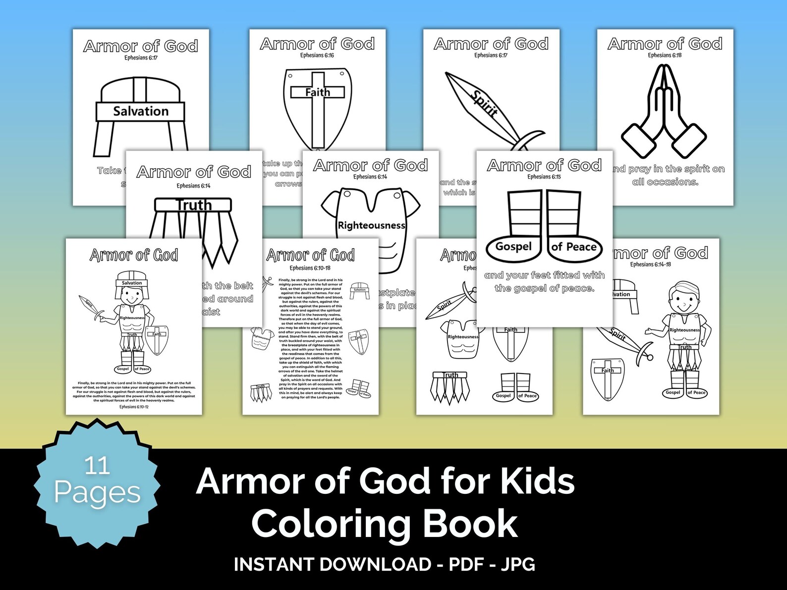 Armor of God Bible Verse Coloring Pages, Bible Activities for Kids ...