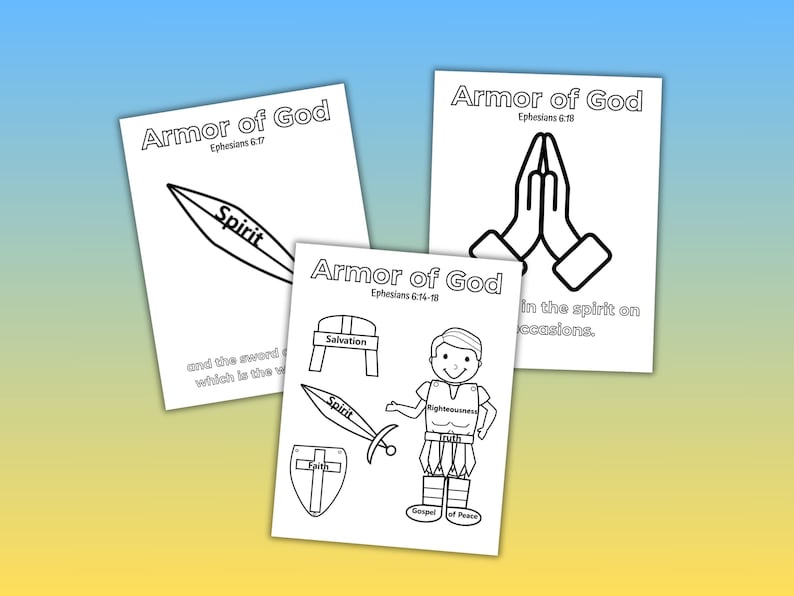 Armor of God Bible Verse Coloring Pages, Bible Activities for Kids ...