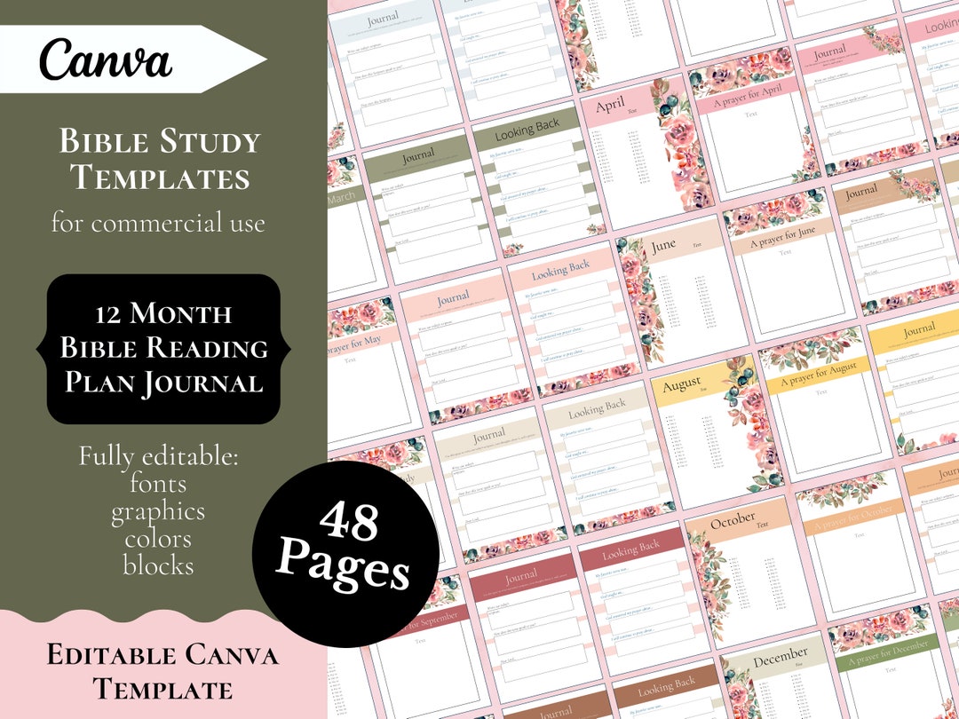 Editable Bible Study Template | 12-month Reading Plan (canva ...