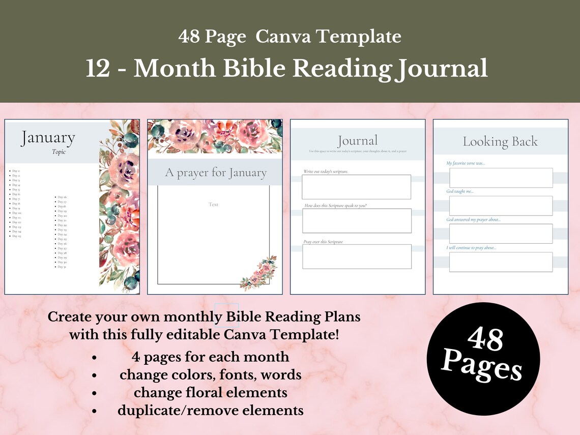 Bible Study Template Editable Canva Template Bible Reading - Etsy