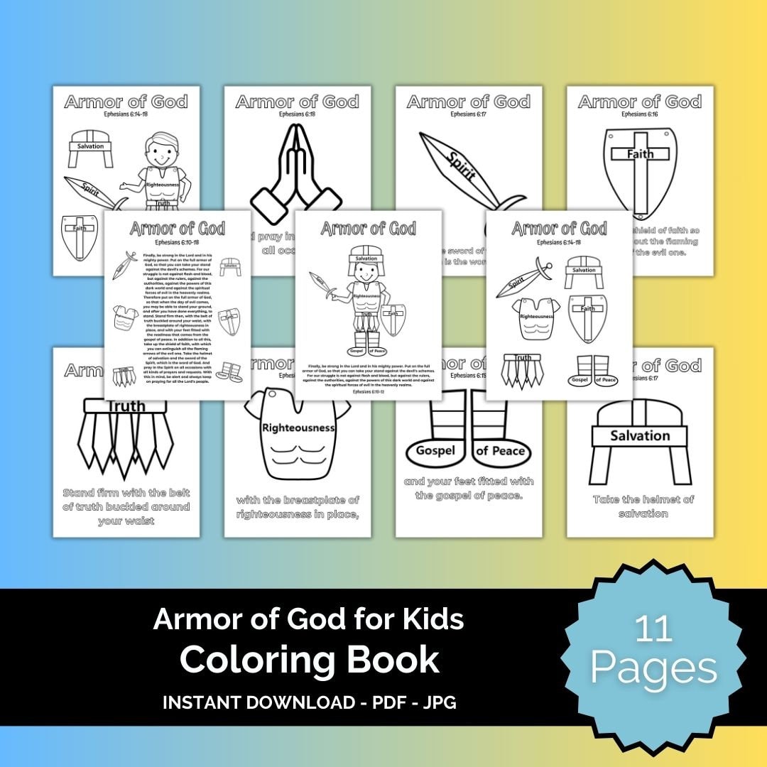 Armor of God Bible Verse Coloring Pages, Bible Activities for Kids ...