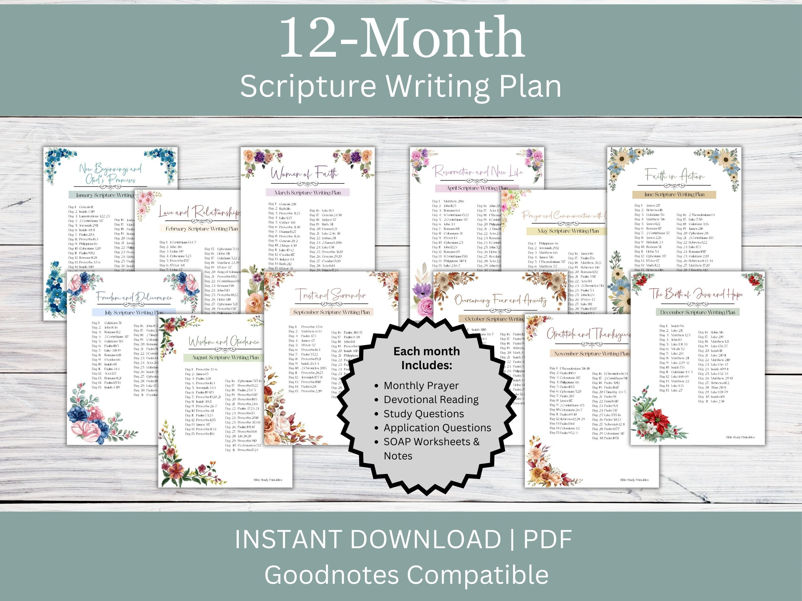 12-month Scripture Writing Plan | Topical Bible Study (PDF) - Etsy