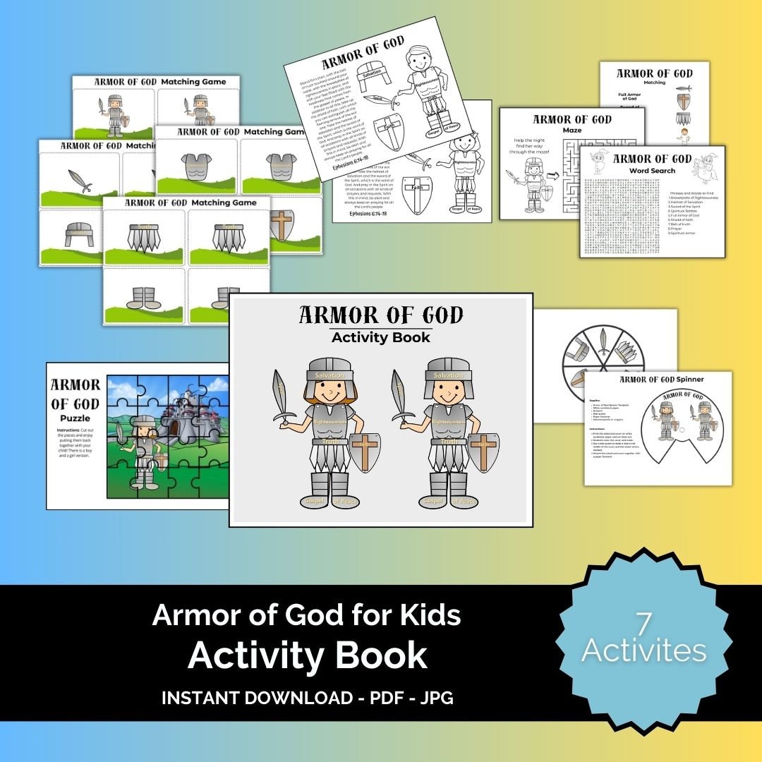 Armor of God Activity Book for Kids, Bible Story Printables, Bible ...