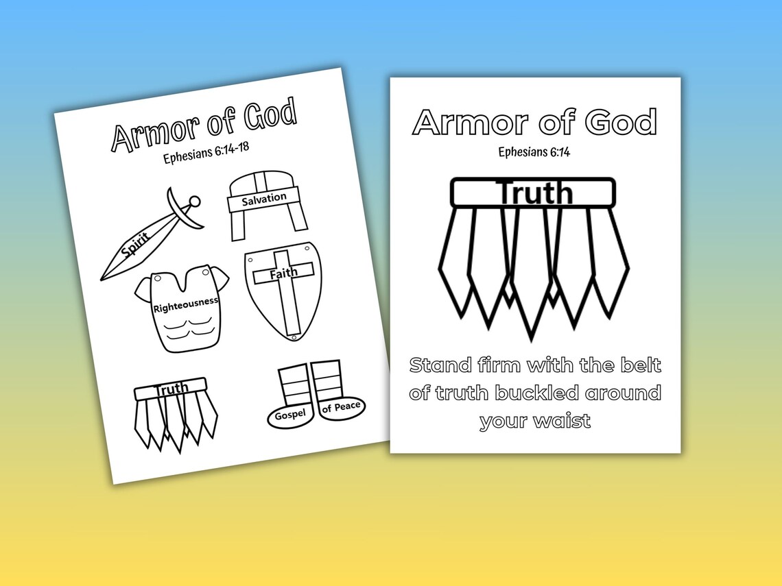Armor of God Bible Verse Coloring Pages, Bible Activities for Kids ...