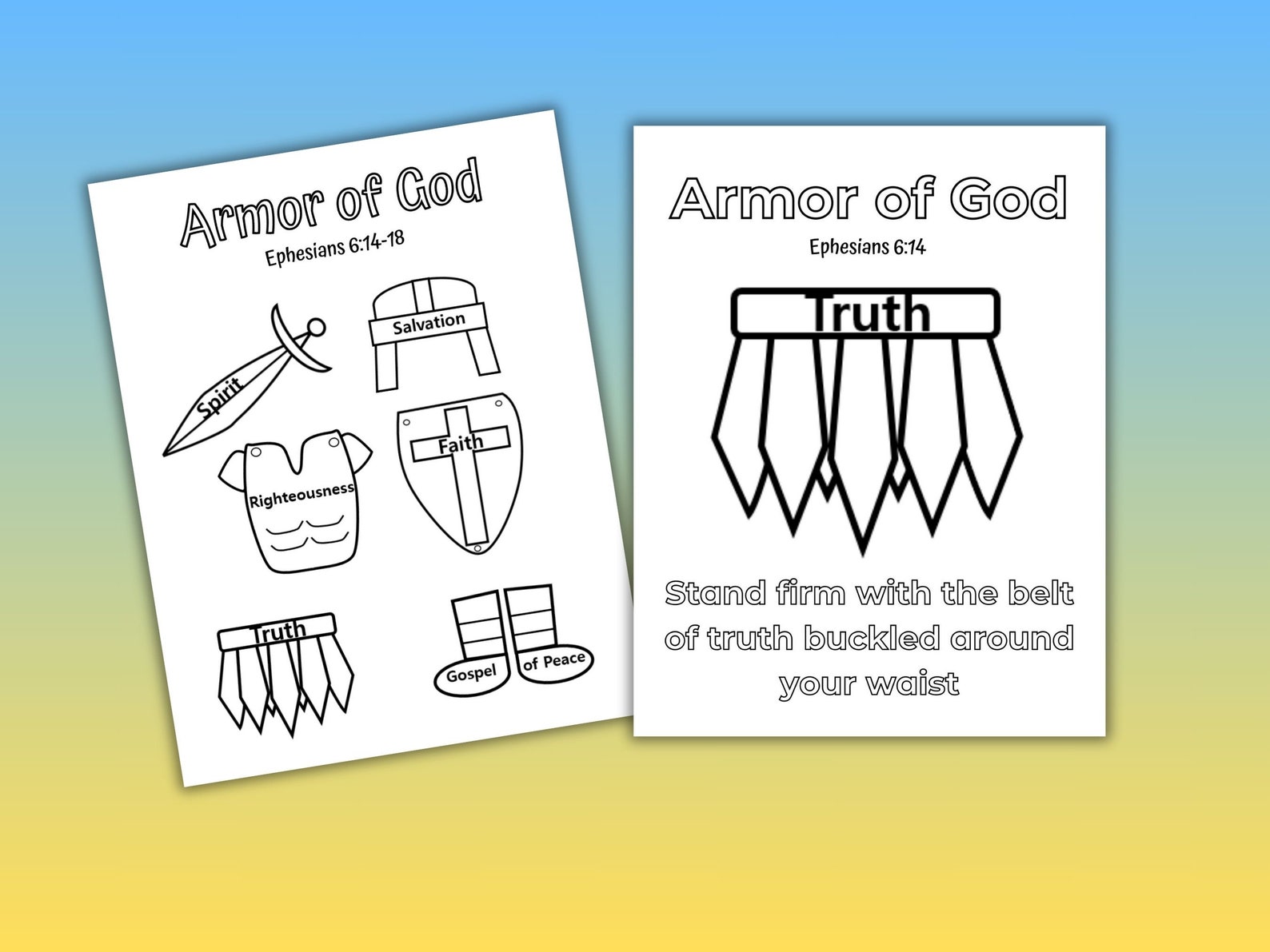 Armor of God Bible Verse Coloring Pages, Bible Activities for Kids ...