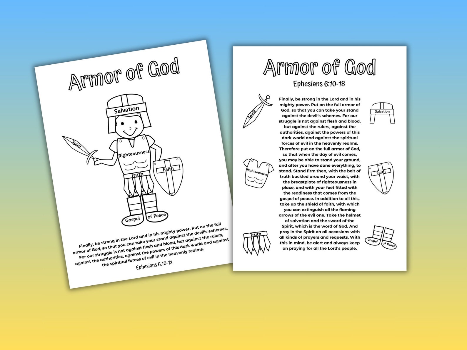 Armor of God Bible Verse Coloring Pages, Bible Activities for Kids ...