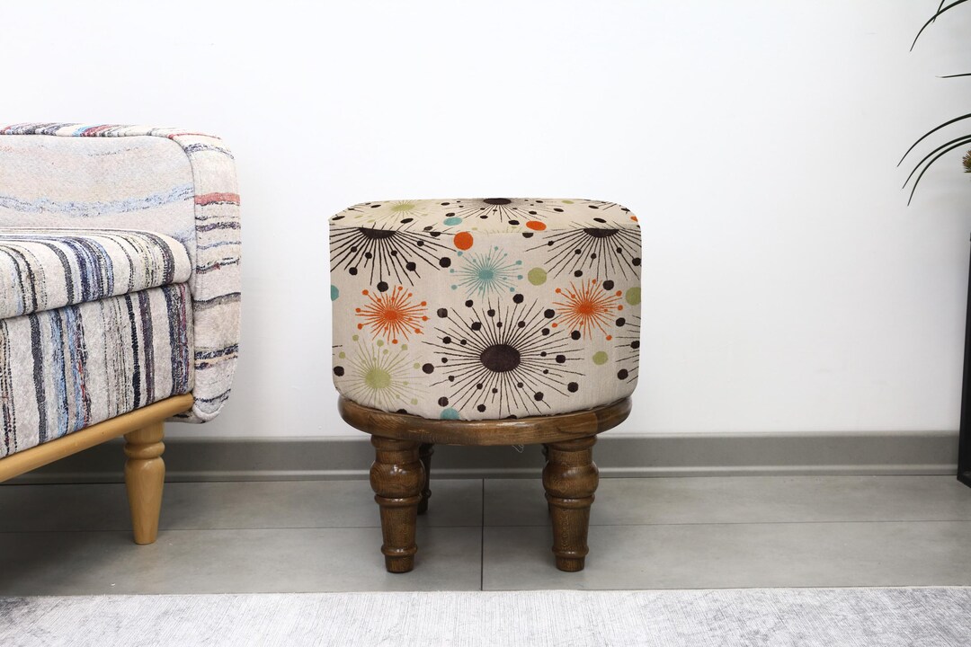 Stylish Pouf for Rustic Spaces, Handmade Round Footstool, Comfortable ...