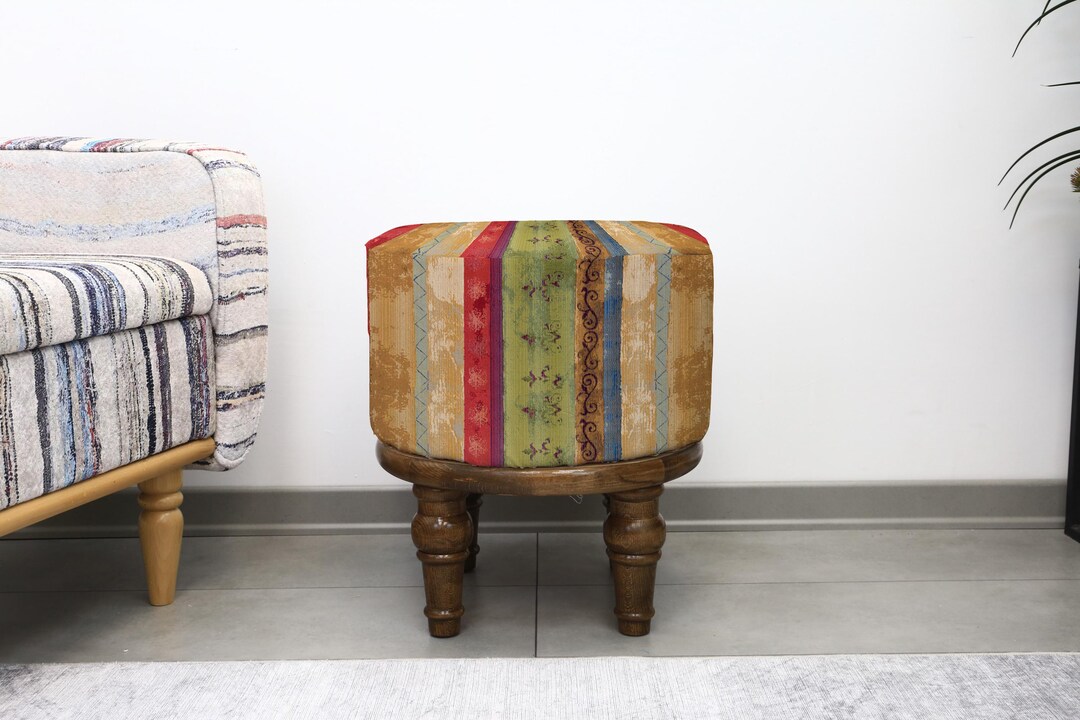 Unique Pouf for Cozy Living Room, Handcrafted Round Footrest ...