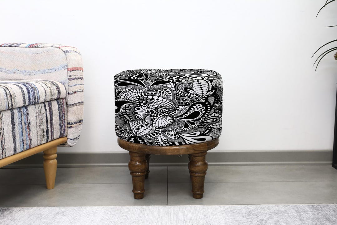 Chic Pouf for Cozy Living Room, Handmade Ottoman, Soft Padded Footrest ...