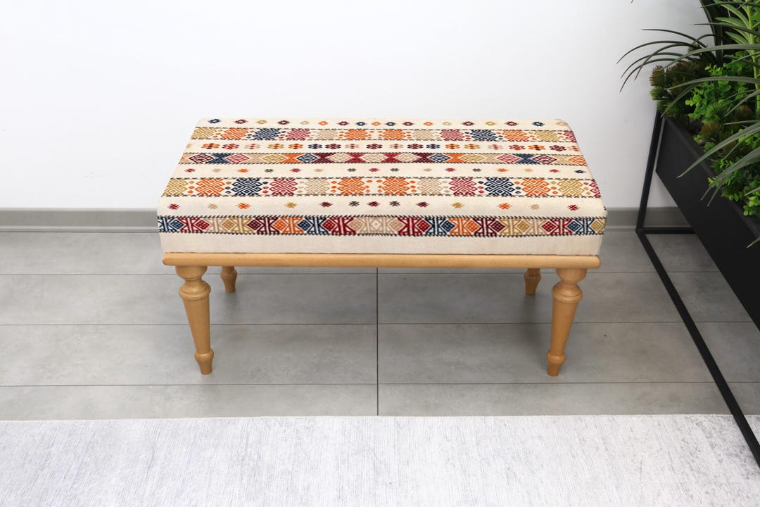 Turkish Upholstered Kilim Bench, Upholstered Ottoman Coffee Bench ...