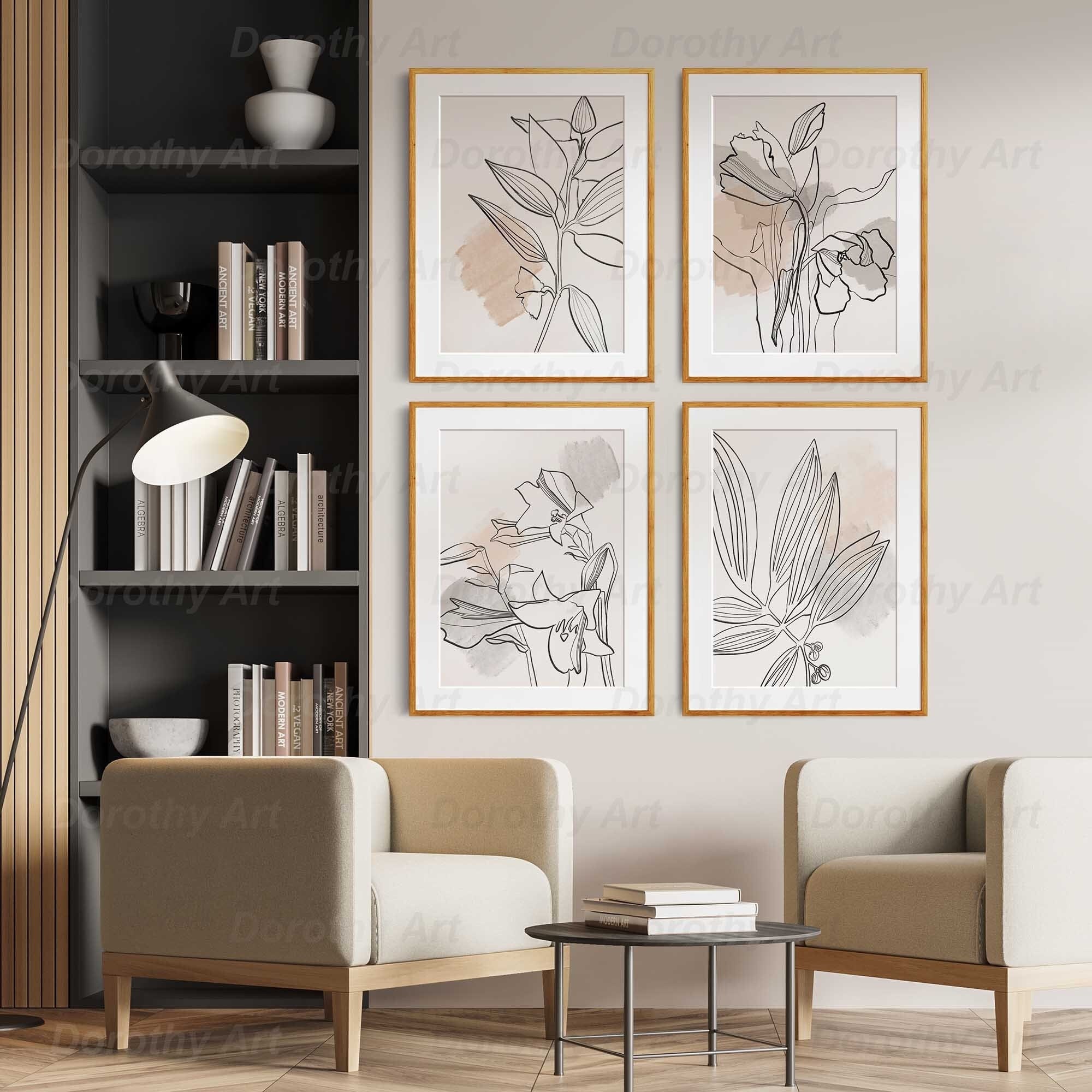 Botanical Line Drawing Print Line Art Set of 4 Prints - Etsy