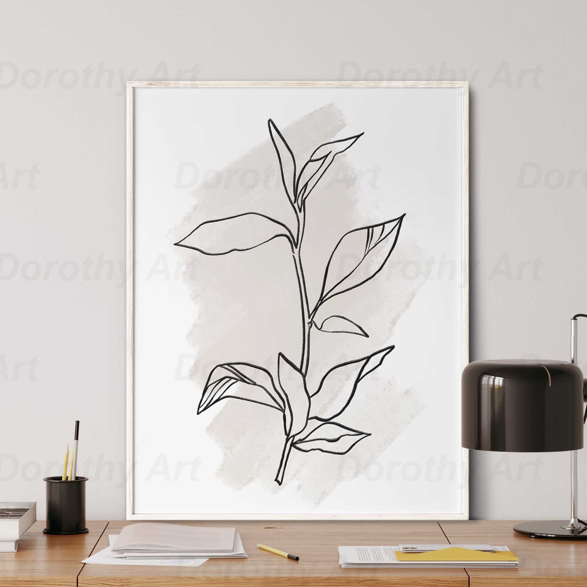 Botanical Line Drawing Print, Line Art, Wall Art Print, Downloadable ...