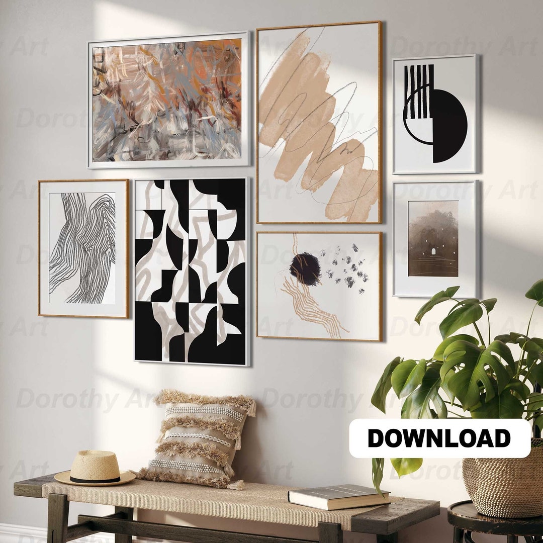 Downloadable Gallery Wall Set, Printable Wall Art, Abstract Set of 7 ...