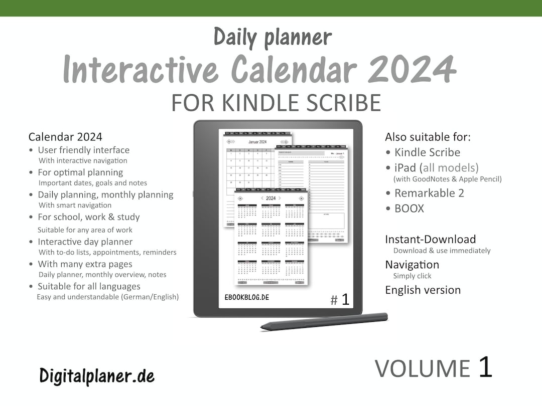 Calendar 2024 for Kindle Scribe Daily Planner Interactive Planner Also ...