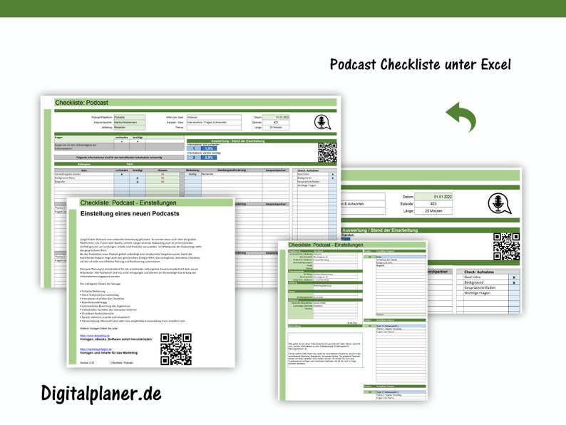 Podcast Checklist on Excel Editable and Printable Podcast Planner ...