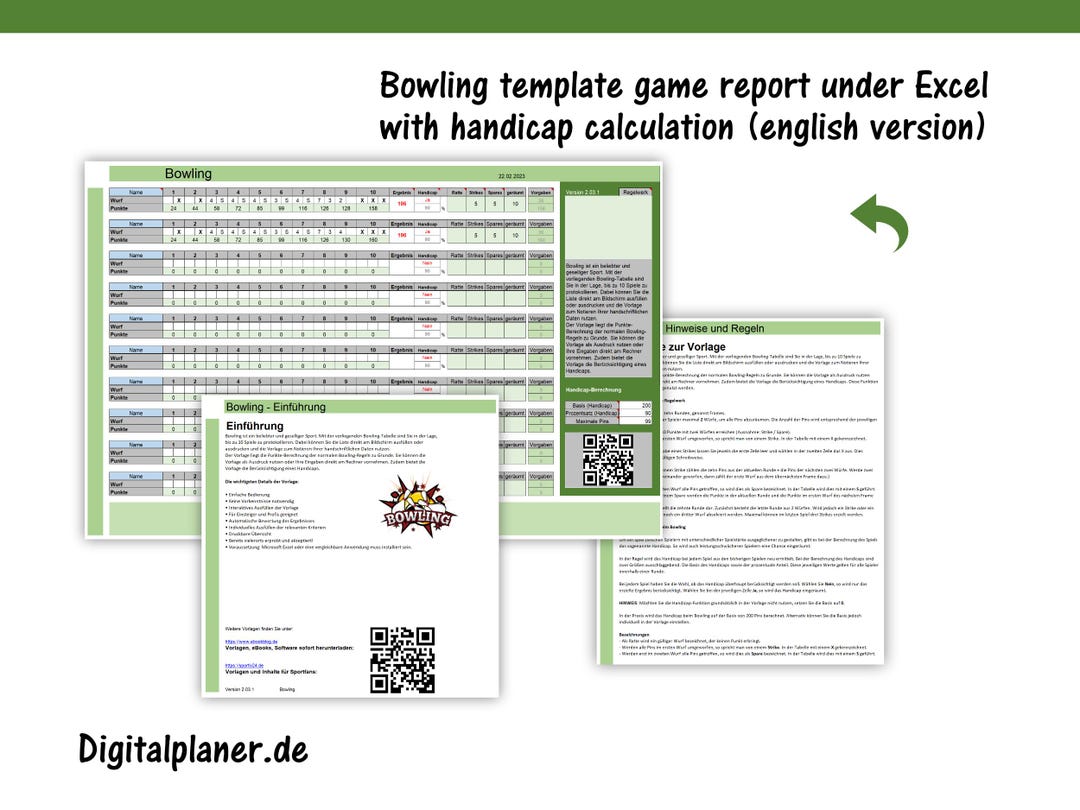Bowling Template Game Report Under Excel With Handicap Calculation ...