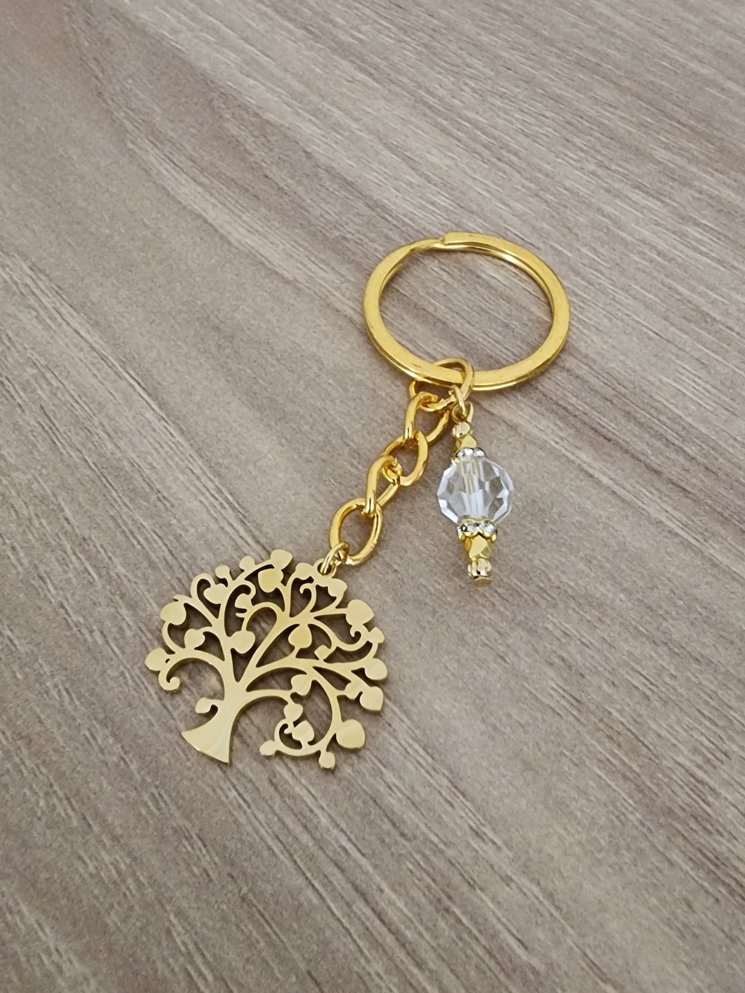 Gold Family Tree, Keyring, Crystal Bead Drop, Accessories, Gift ...