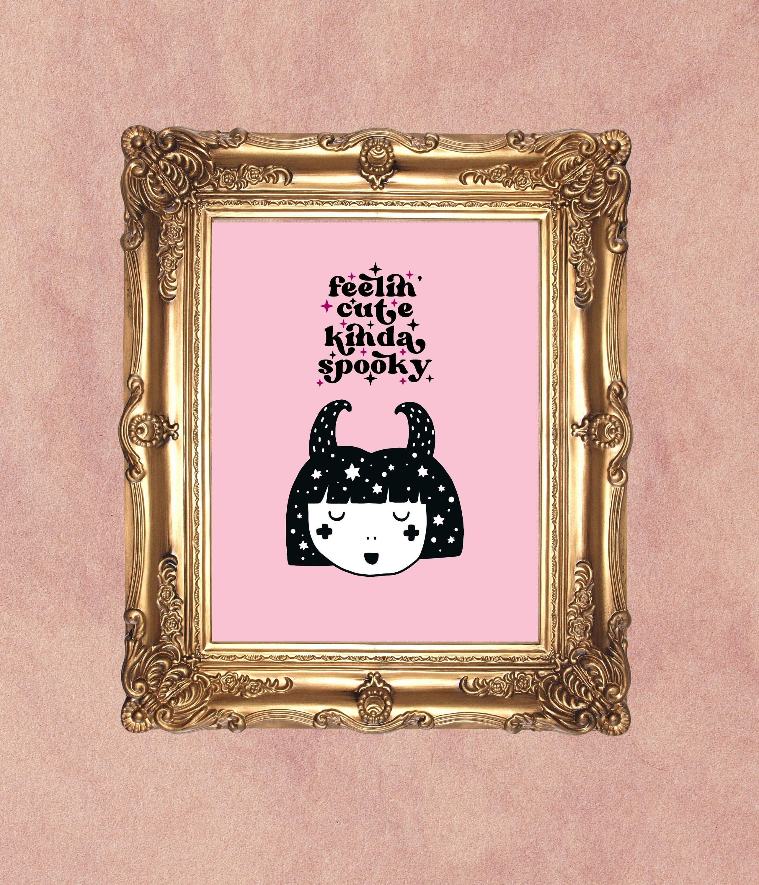 Spooky Girl Pink Art Print - Cute Creepy Art Print - Goth Girl ...