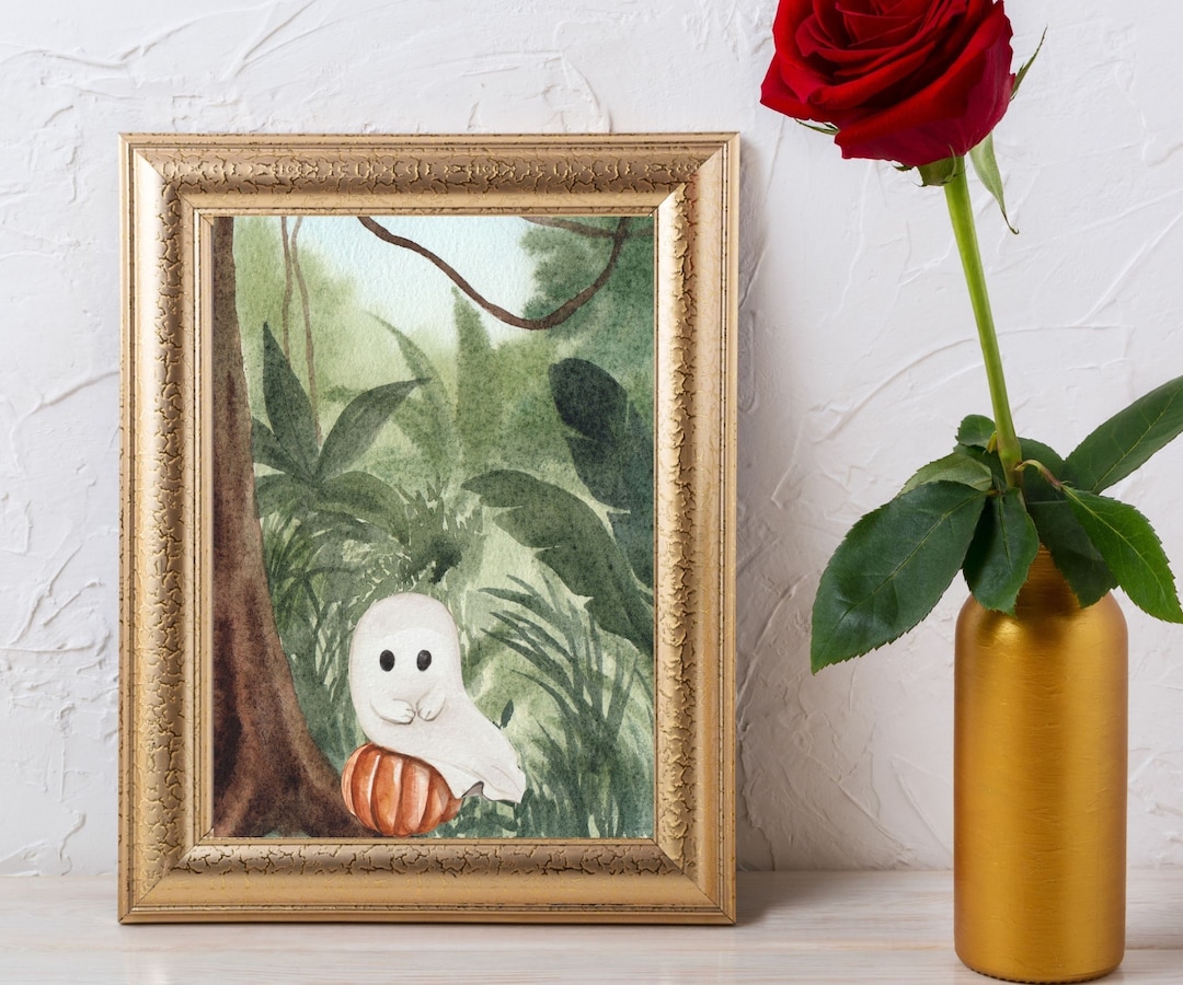 Ghost in Forest Print, Whimsical Illustration, Sad Ghost Art, Woodland ...