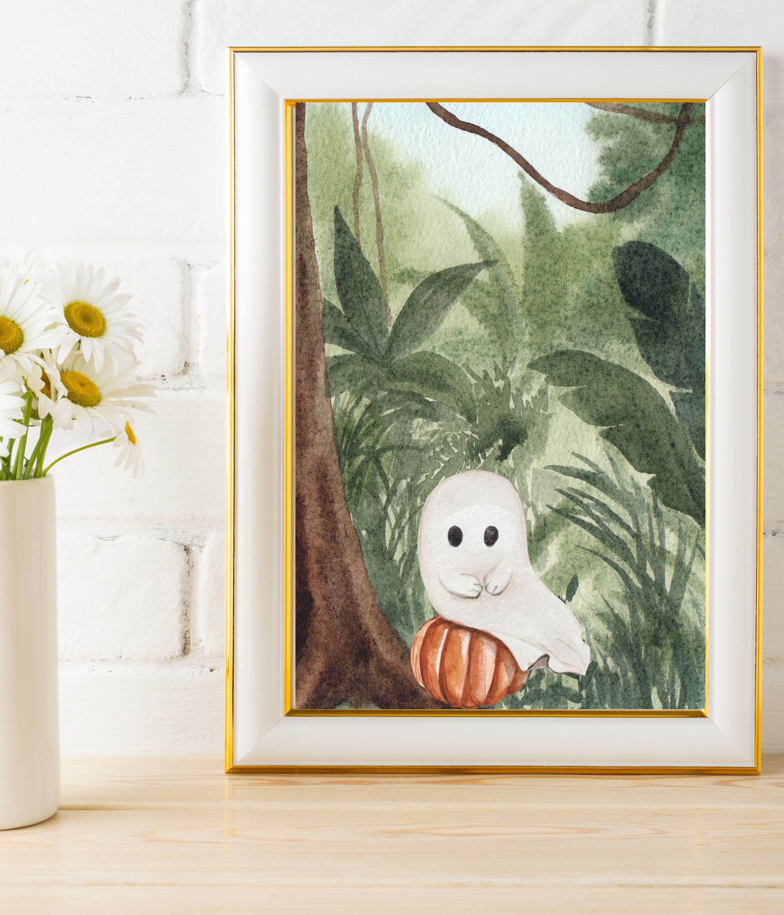 Ghost in Forest Print, Whimsical Illustration, Sad Ghost Art, Woodland ...