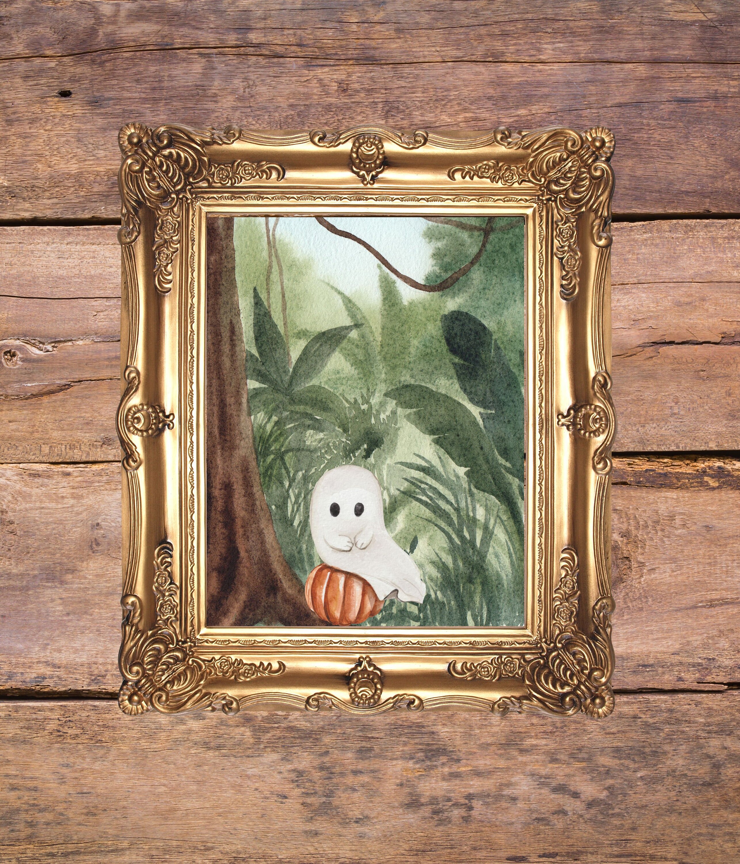 Ghost in Forest Print, Whimsical Illustration, Sad Ghost Art, Woodland ...