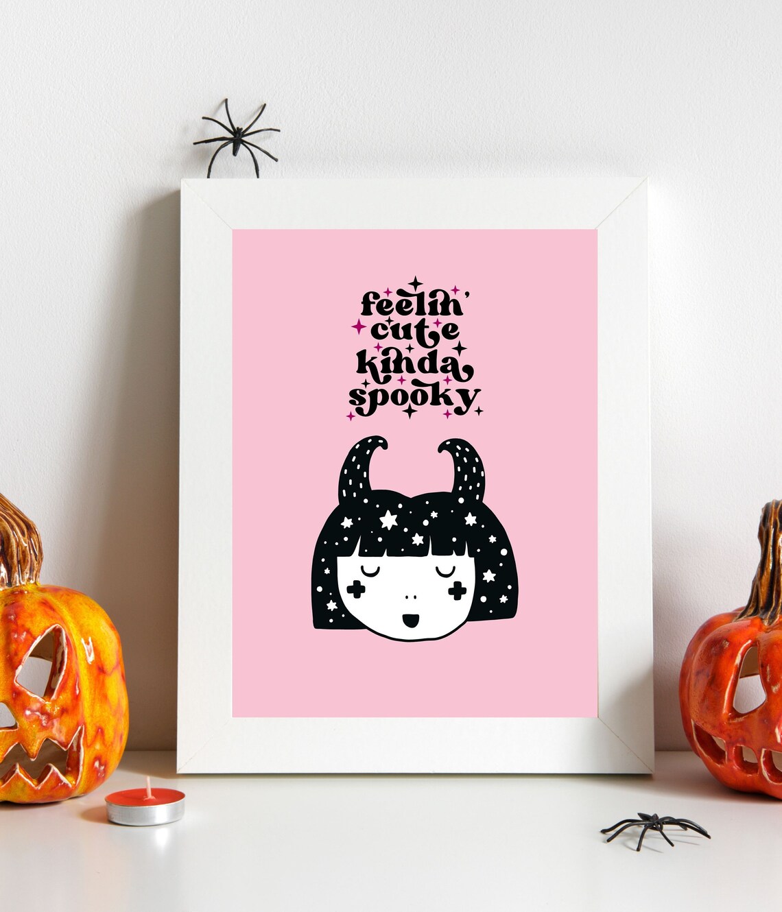Spooky Girl Pink Art Print - Cute Creepy Art Print - Goth Girl ...