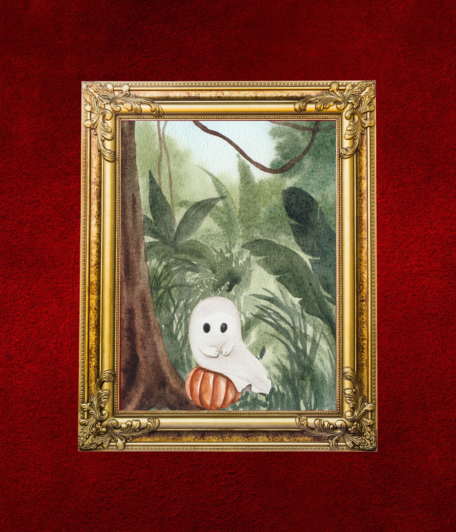 Ghost in Forest Print, Whimsical Illustration, Sad Ghost Art, Woodland ...