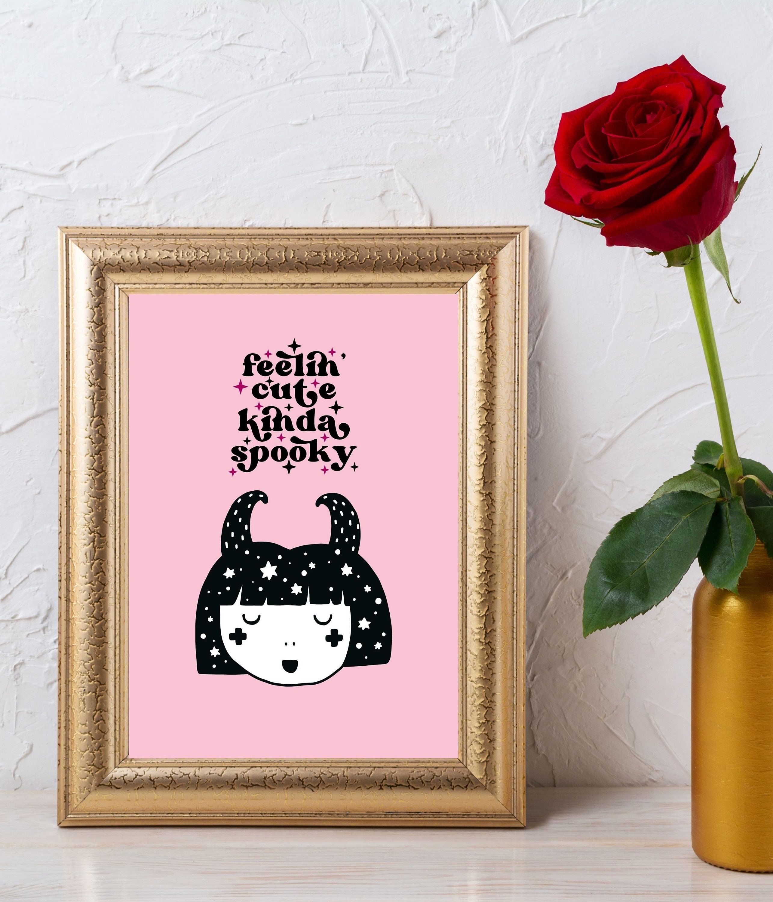 Spooky Girl Pink Art Print - Cute Creepy Art Print - Goth Girl ...
