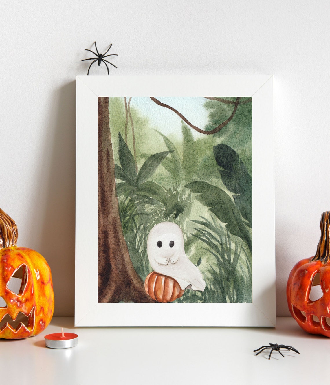 Ghost in Forest Print, Whimsical Illustration, Sad Ghost Art, Woodland ...
