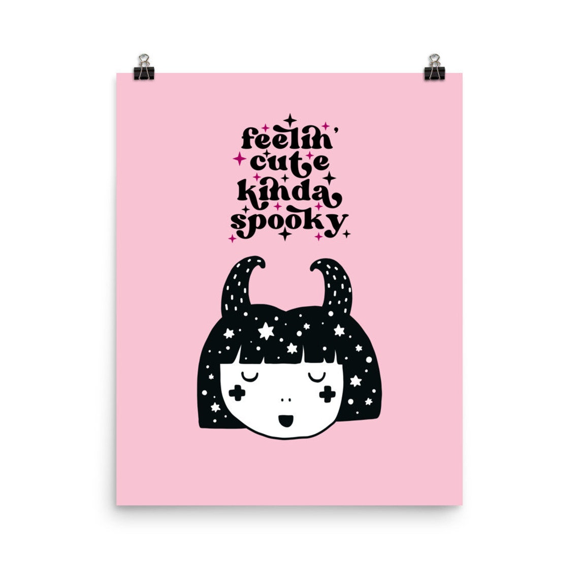 Spooky Girl Pink Art Print - Cute Creepy Art Print - Goth Girl ...