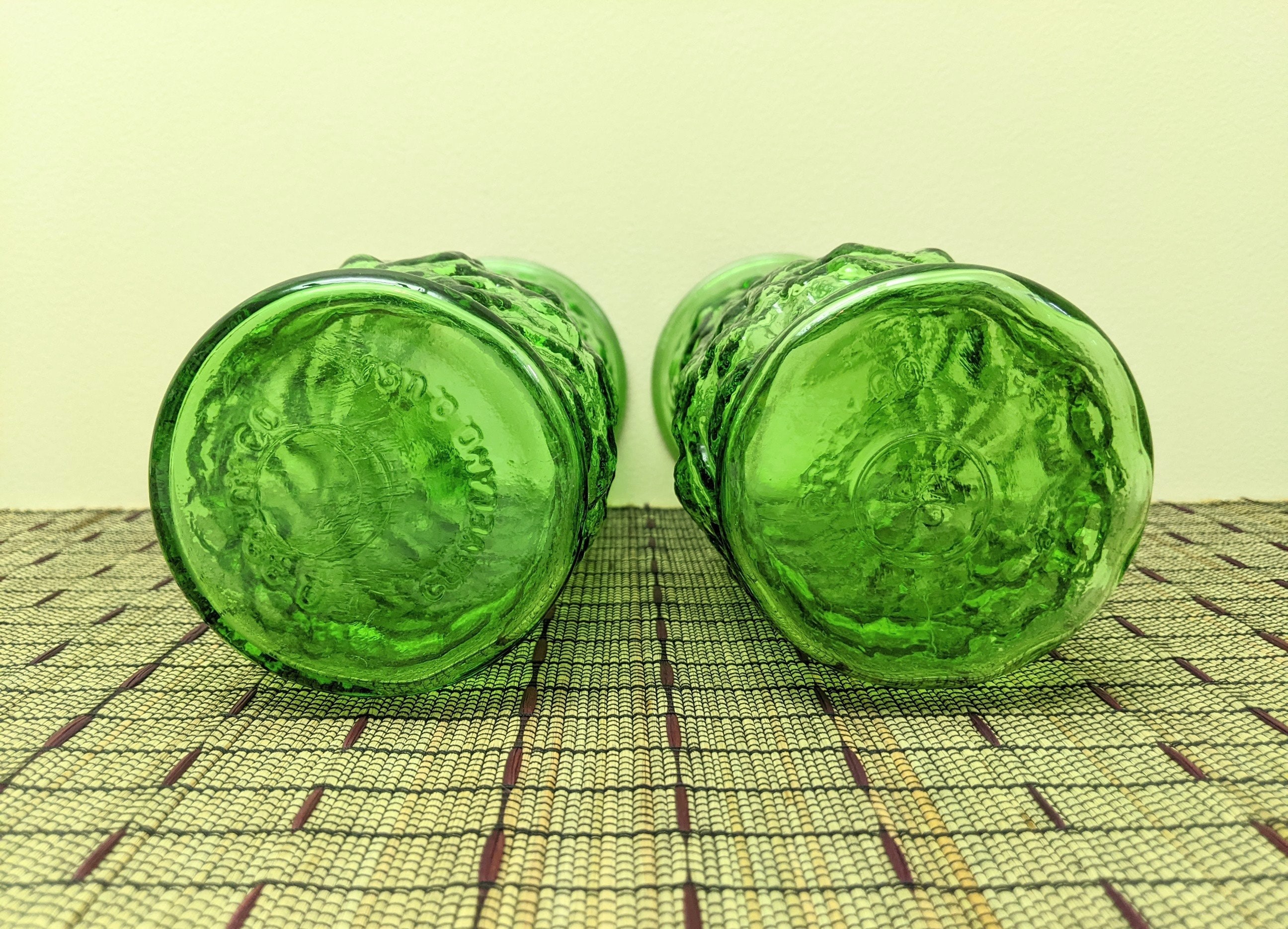 Set of Two 2 Vintage Brody Emerald Green Crinkle Glass Vases E.O. Brody ...