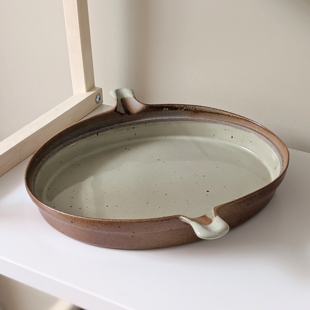 Vintage Brown & off White Ceramic Stoneware Casserole Dish / Gratin ...