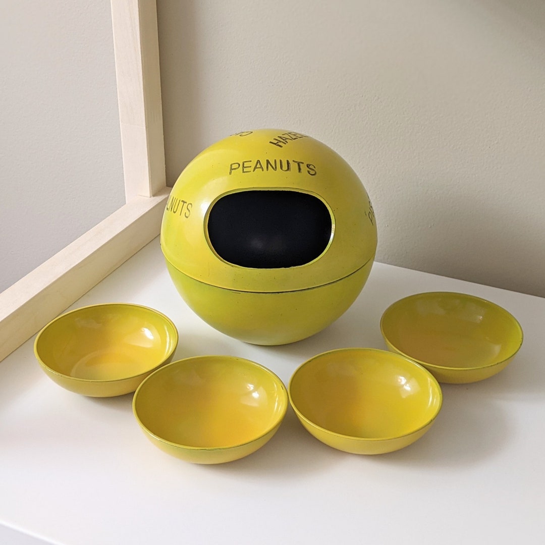Vintage Yellow Space Age Melamine Spherical Snack Set & Four 4 Dishes ...