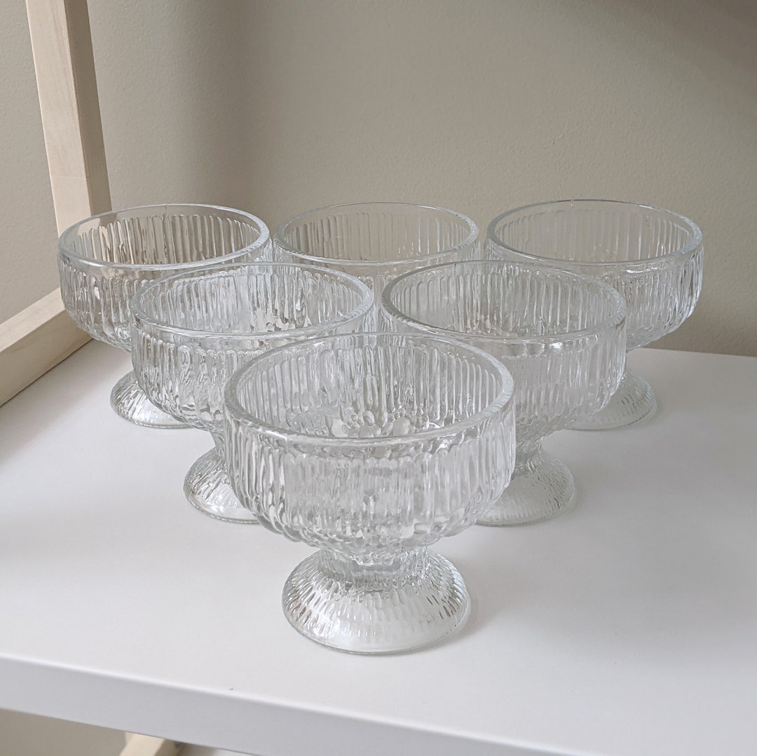 Set of Six (6) Vintage Ice Bark Dessert Sherbet Parfait Clear Glass ...