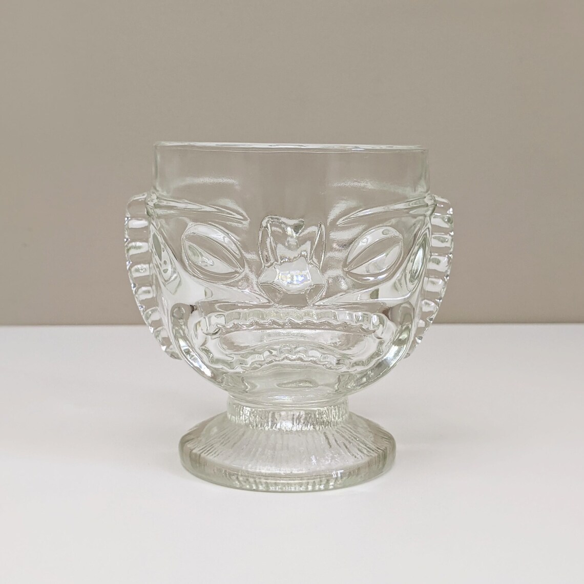 Vintage Clear Glass Two-faced Short Tiki Mug | Cocktail Mug - Etsy