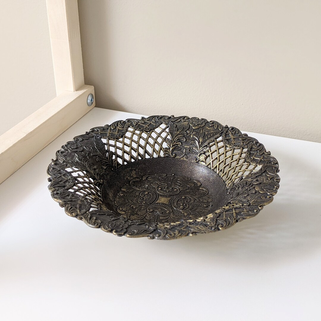 Vintage Gold Toned Metal Filigree Lattice Bowl | Trinket Dish | Made in ...