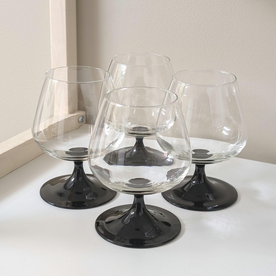 Set of Four (4) Vintage Black Stemmed Brandy / Cognac Glasses | Domino ...