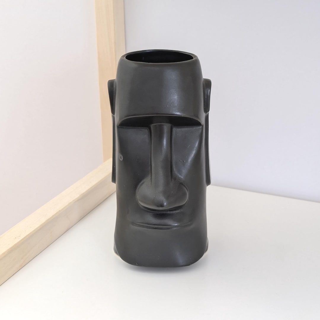 Vintage Long Face Moai Easter Island Black Ceramic Tiki Mug - Etsy
