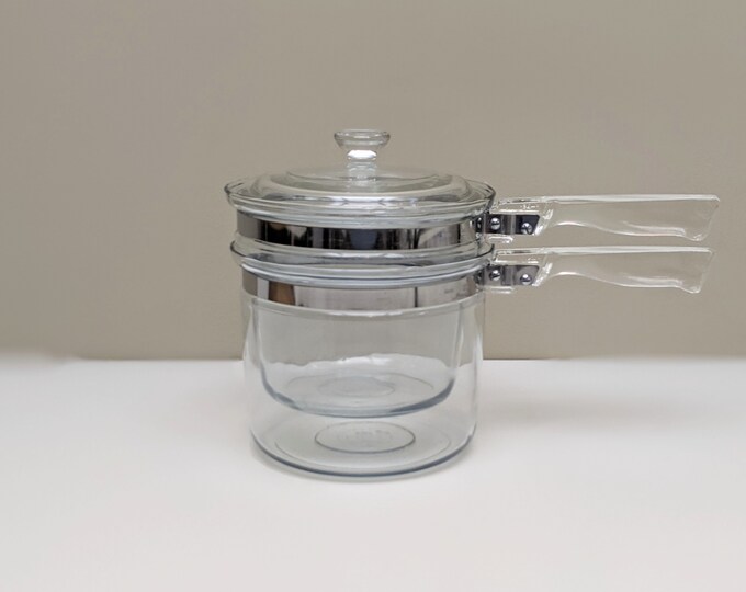 Vintage Pyrex 6283 Flameware Glass and Stainless Steel Double Boiler ...