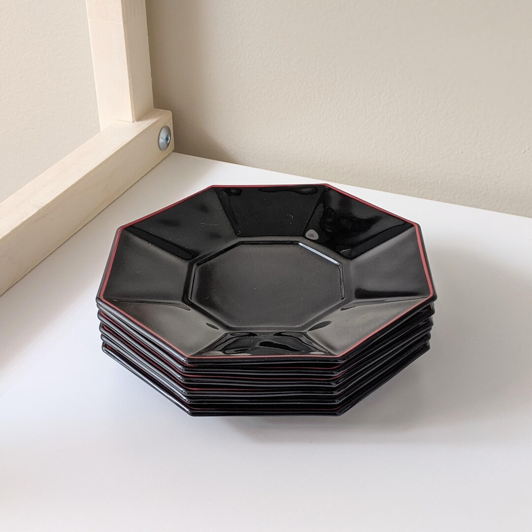 Set of Six (6) Vintage Shanghai Octagonal Saucers by Arcoroc | Black ...