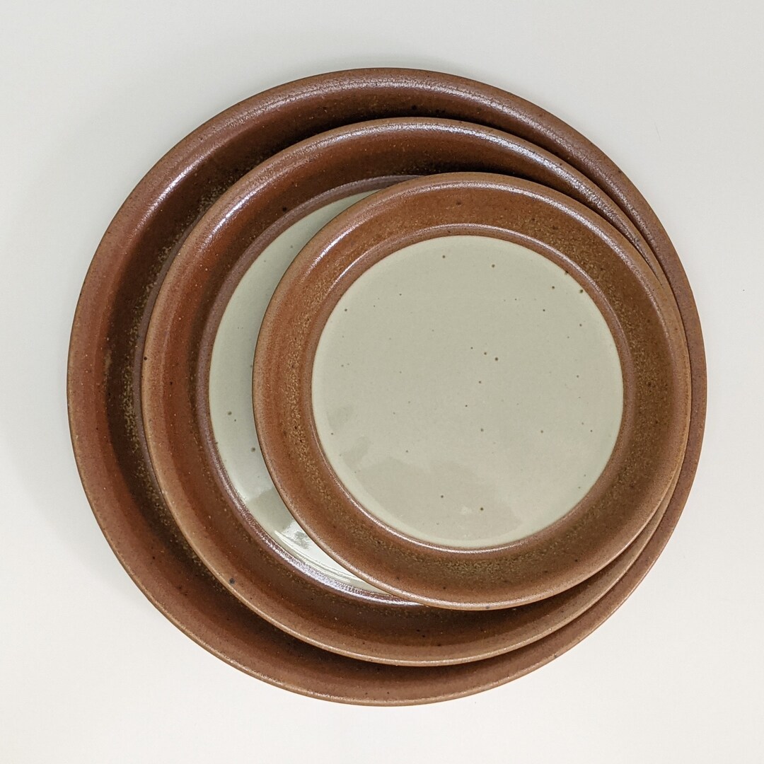 Vintage Brown & off White Ceramic Plates by SIAL Pottery Quebec SIAL II ...
