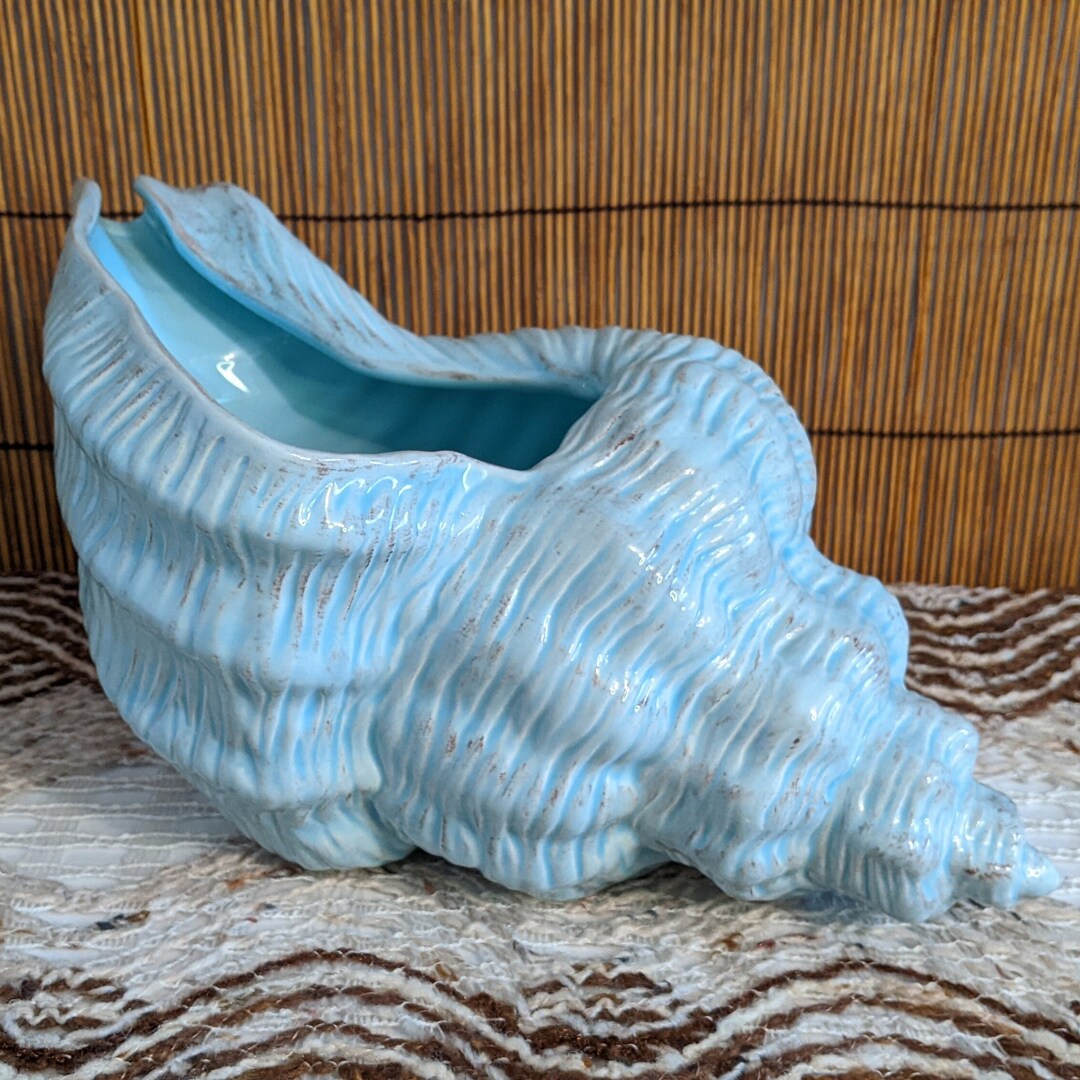 Vintage Soft Blue Ceramic Conch Seashell Planter - Etsy