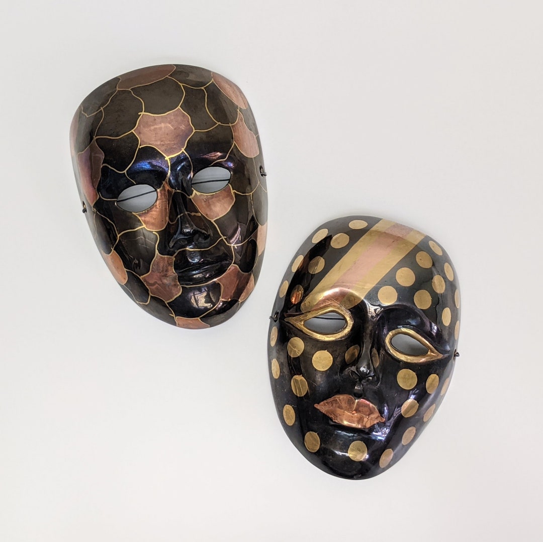 Set of Two (2) Vintage Metal Theater Pierrot Masks | Wall Hanging ...