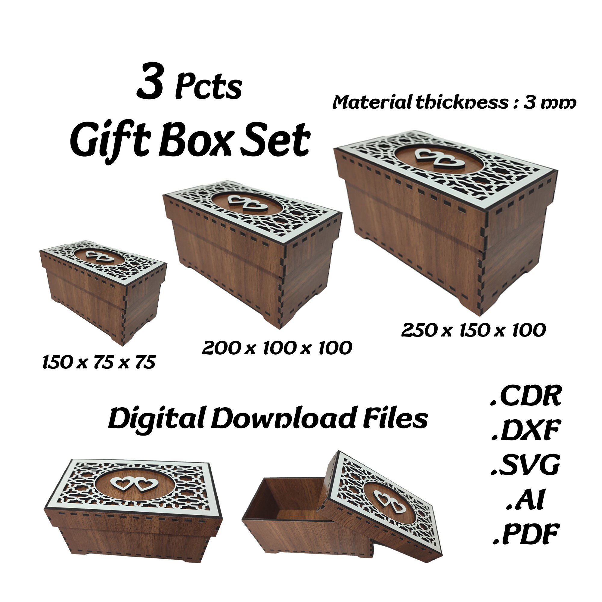 3mm Box Glowforge Laser Cut Box and Cover Bundle Gift Box Dxf - Etsy